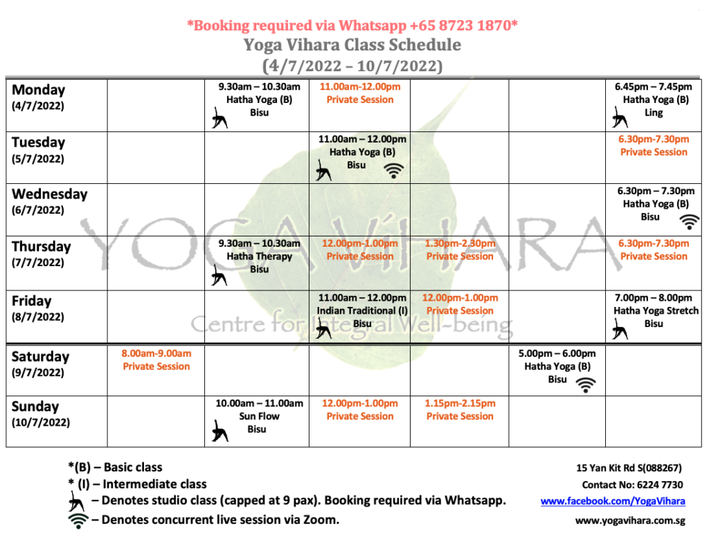 Class Schedule - Yoga Vihara